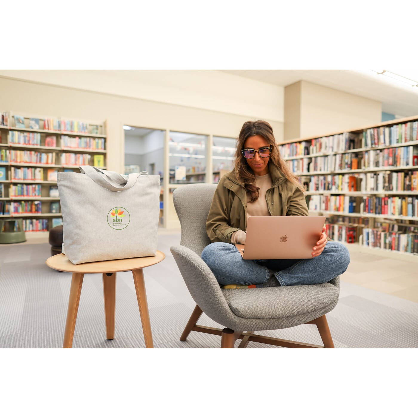 AWARE™ Recycled Cotton Shopper Tote Bag with Interior Zip Pocket ...